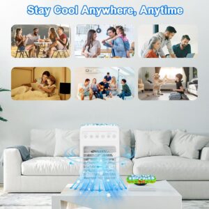 portable air conditioners, 3-in-1 mini air conditioners,180 ° oscillation with 4 wind speed air cooler, 7 led light ac unit, large water tank portable ac for room/living room/classroom/office/garage