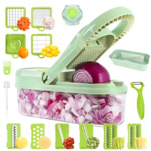 quineehom vegetable chopper 17 in 1, veggie chopper with container for french fry, multifunctional food chopper for kitchen, mandoline dicer onion meat salad chopper slicer cutter