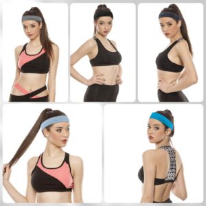 Sports Headbands for Women, 5 Pack Moisture Wicking Non Slip Sweatbands Fashionable Hairbands for Workout Yoga Running Gym