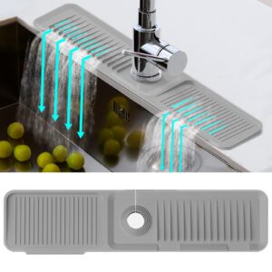 silicone kitchen sink splash guard faucet mat (17.7" x 5.5"), 5° slope faucet draining mat, faucet handle drip catcher tray sink drain faucet pad behind faucet for kitchen & bathroom countertop