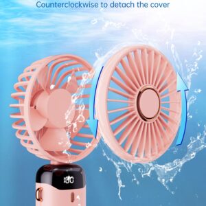 2Pack Portable Handheld Fan, 4000mAh Rechargeable Personal Fan with 5 Speeds, Hand Held/Desk/Neck Fan 3 in 1 Mini Fan with Base, LED Display Foldable Battery Operated Small Fans for Outdoor Indoor