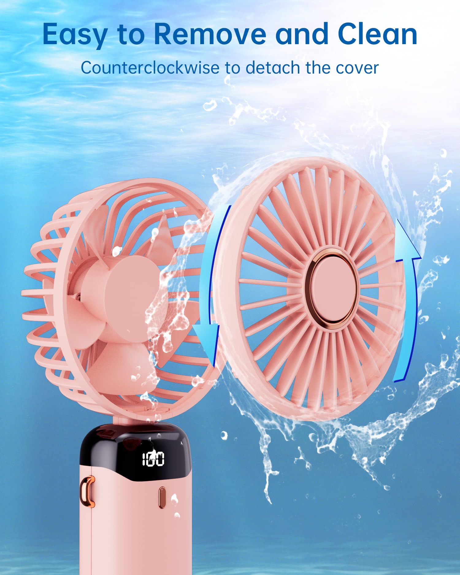 2Pack Portable Handheld Fan, 4000mAh Rechargeable Personal Fan with 5 Speeds, Hand Held/Desk/Neck Fan 3 in 1 Mini Fan with Base, LED Display Foldable Battery Operated Small Fans for Outdoor Indoor