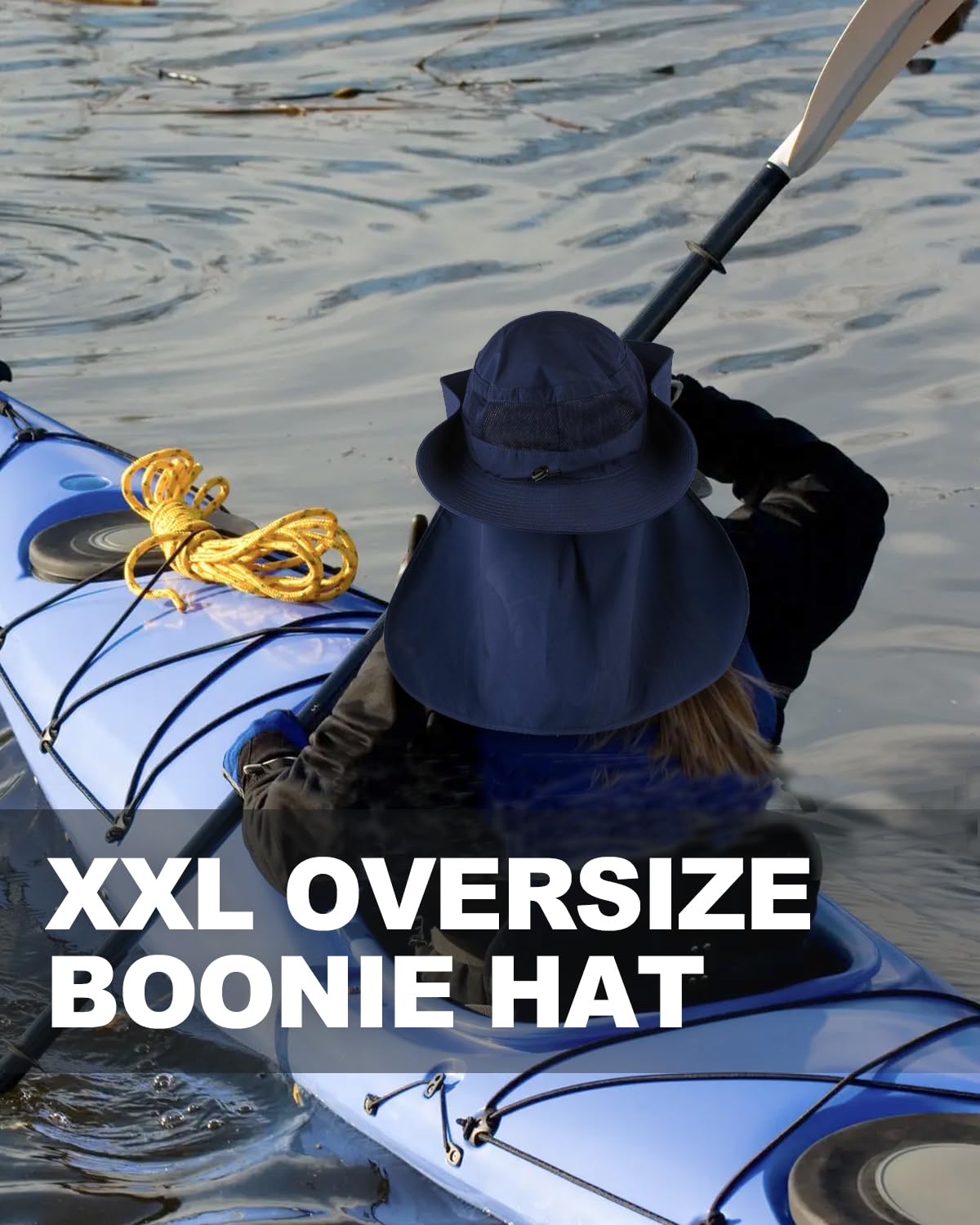 Zylioo Oversized 62-65cm UV Sun Hats with Flaps,Big Size Boonie Hat with Drape Beach Hats with Neck Protection Flap