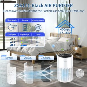 ANEGOE Air Purifier for Bedroom with True H13 HEPA 3-in-1 Filters, Remote Control Pet Air Purifiers for Home Cat Pee Smell, Covers Up to 400Ft² with 2/4/8H Timer Night Lights Fan Speeds and Sleep Mode