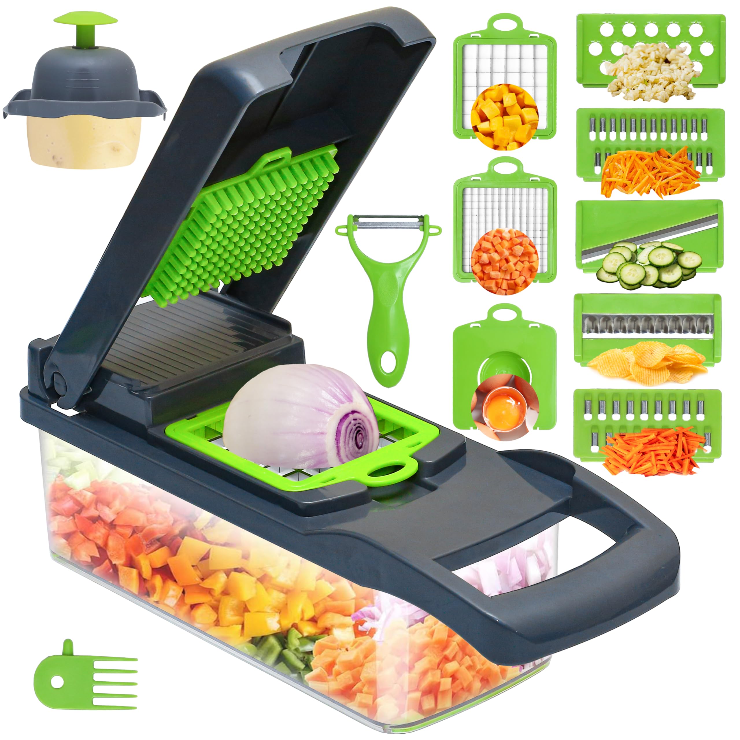 Vegetable Chopper Container Onion Slicer | 16 in 1 Multi Functional Food Chopper with Container BPA Free Material & Dishwasher Safe Veggie Chopper Vegetable Cutter