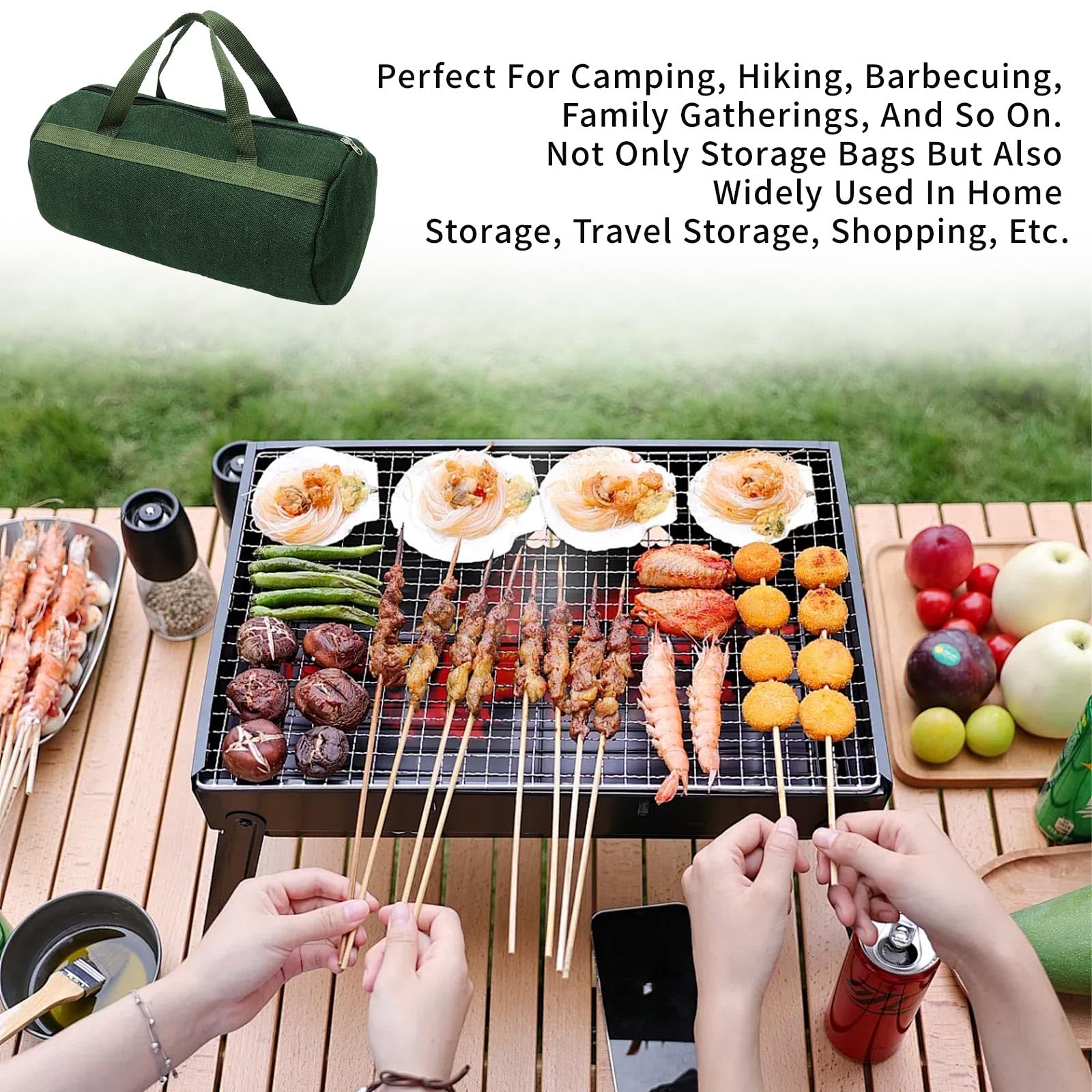 Grill Accessory Storage Bag, 24" Extra Thick Canvas Grill Utensil Storage Bag, Double Zipper Grill Tool Storage Bag, BBQ Tool Storage Bag Carry Bag for Camping Hiking Barbecue