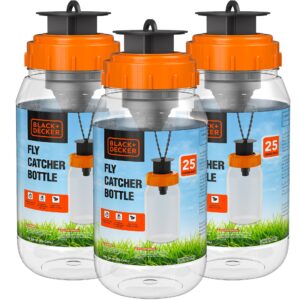 fly catcher bottle- outdoor reusable hanging fly trap- add water to catch house & horse flies in garden, backyard & barn, 25-gram clear trap, 3 pack