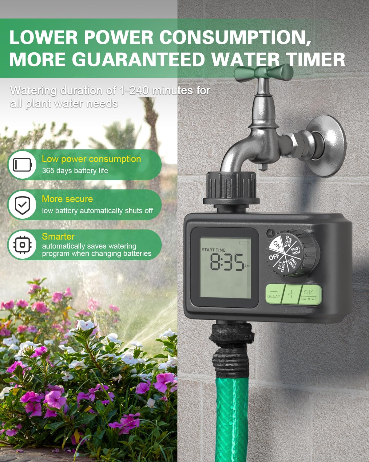 Lingusta Water Timer for Garden Hose - Programmable Sprinkler Timer, Hose Feature Timer with Manual/Automatic Watering System, Irrigation System for Garden