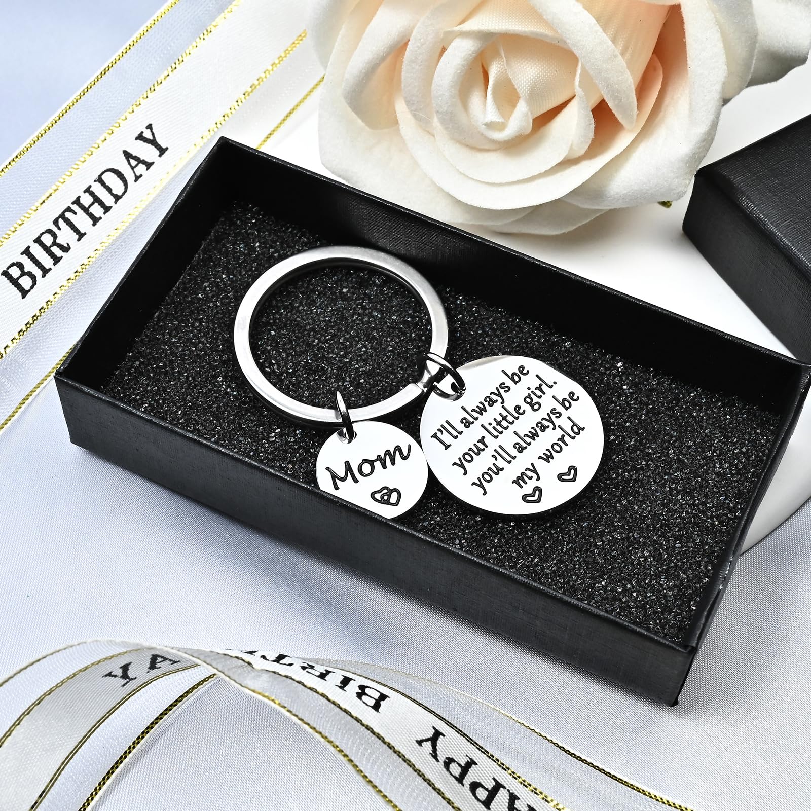 Mother's Day Gifts from Daughter Son for Mom Birthday Valentine's Day Christmas Keychain Gifts-Back Carving I Love You (I will always be your little girl, you will always be my world)