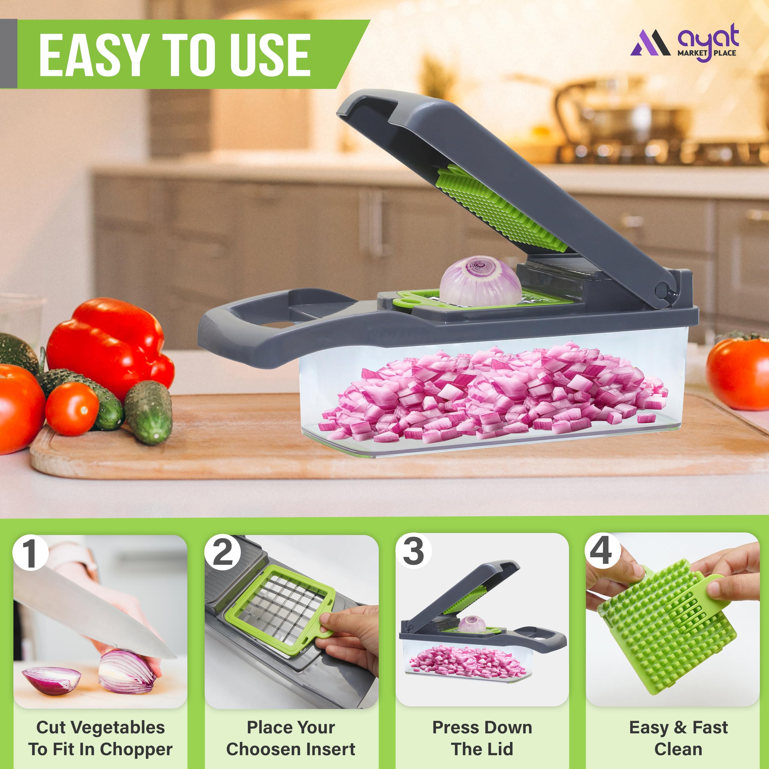 Vegetable Chopper Container Onion Slicer | 16 in 1 Multi Functional Food Chopper with Container BPA Free Material & Dishwasher Safe Veggie Chopper Vegetable Cutter