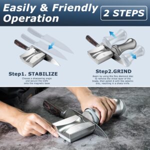 Agrilia Rolling Knife Sharpener for Straight Edges - Premium Sharpening Kit for all Knife Set - 360 & 600 Diamond - 1000 & 3000 Discs for All Hardness Levels - Gripable Aluminum Body, 4 Angles