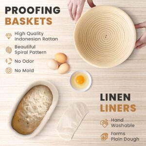 Sourdough Bread Baking Supplies, Banneton Bread Proofing Basket Set of 2, 9 Inch Round &10 Oval, Sourdough Starter Kit, for Making Baking Fermentation