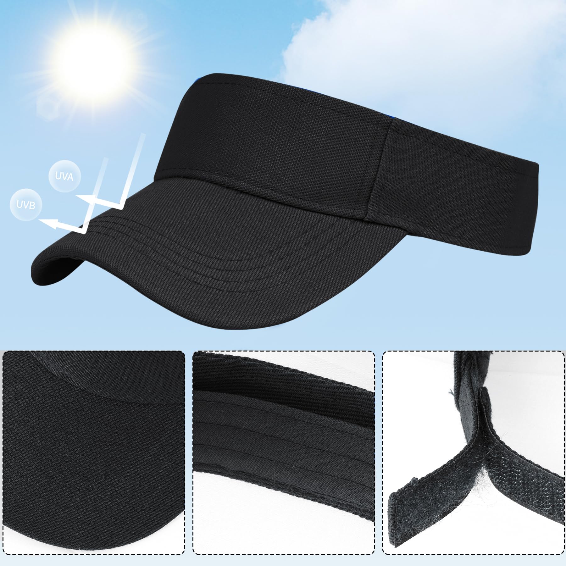 Marrywindix 2 Pieces of Black Sport Wear Athletic Visor Sun Sports Visor Hat Visor Adjustable Cap for Women and Men (One Size)