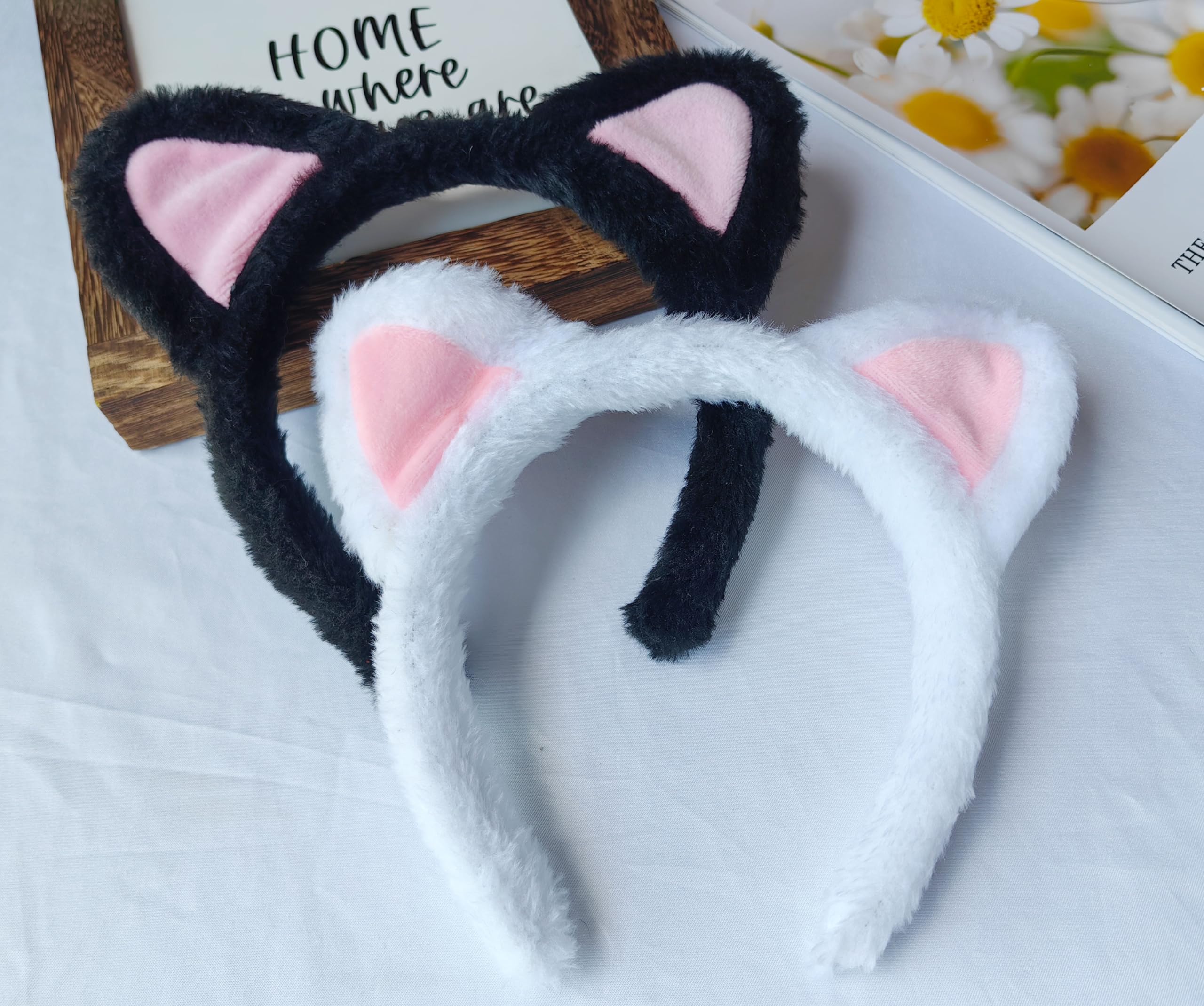 ajdvart Cat Ears Headband, 2Pcs, Soft Cat Ears Hairband for Skincare, Makeup, Yoga, and Cosplay, Adult's or Children's Photo Prop