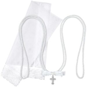 2 pcs wedding veil and cord set, wedding lasso lazo para boda with cross for catholic wedding ceremony mexican bridal gifts(white bowknot)