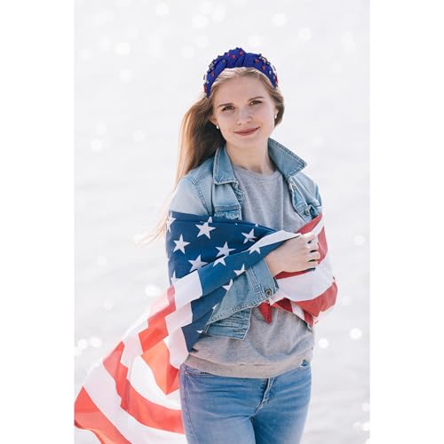 mokkia American Flag Rhinestone Knotted Headbands - Patriotic Accessories for Women, Red White and Blue Top Knot Party Favors (American Star 7)