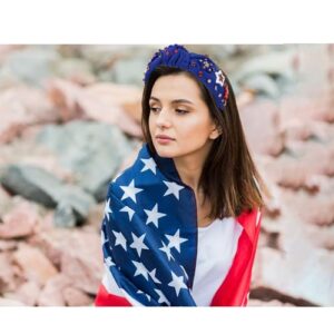 mokkia American Flag Rhinestone Knotted Headbands - Patriotic Accessories for Women, Red White and Blue Top Knot Party Favors (American Star 7)