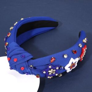 mokkia American Flag Rhinestone Knotted Headbands - Patriotic Accessories for Women, Red White and Blue Top Knot Party Favors (American Star 7)