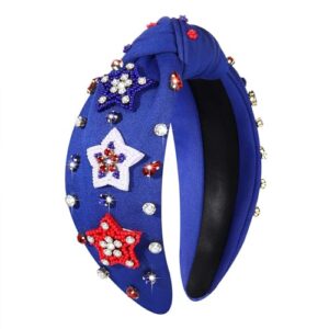 mokkia american flag rhinestone knotted headbands - patriotic accessories for women, red white and blue top knot party favors (american star 7)