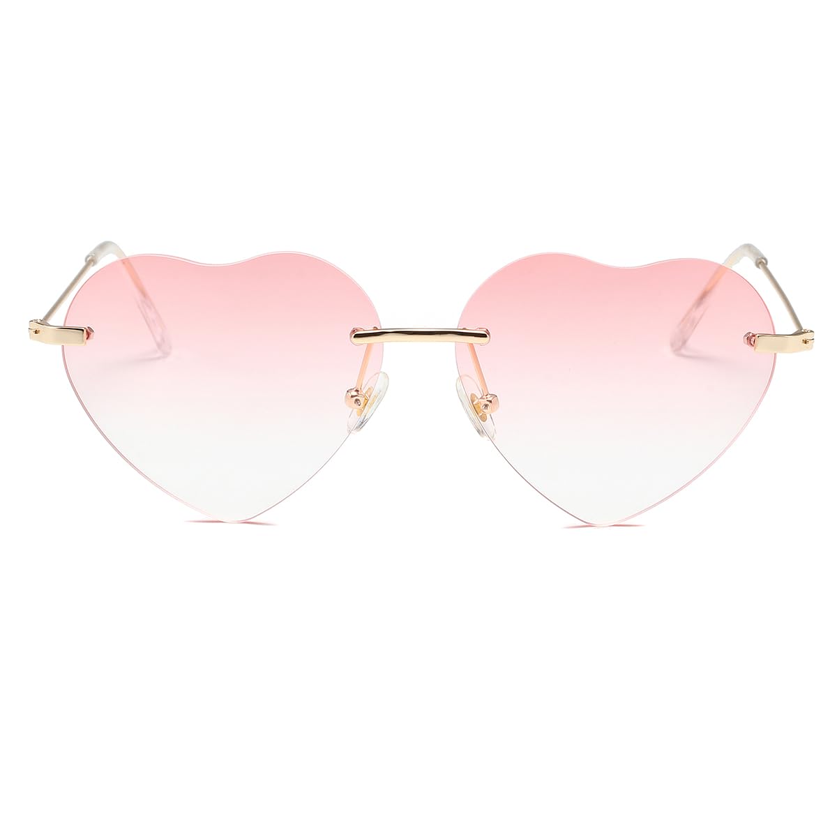 JOVAKIT Heart Shaped Sunglasses for Women Trendy Fashion Metal Rimless Frame Sun Glasses UV400 Protection (Gold/Gradient Pink)