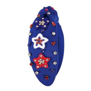 mokkia American Flag Rhinestone Knotted Headbands - Patriotic Accessories for Women, Red White and Blue Top Knot Party Favors (American Star 7)