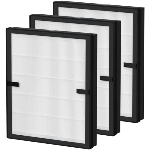 Allisfresh E-200 True HEPA Filter Replacement Compatible with Lunino E-200 Air Cleaner Purifier, 3-in-1 Filtration System with Activated Carbon Filter, 3 Pack White