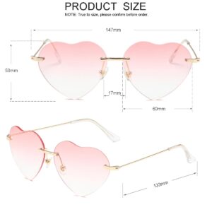 JOVAKIT Heart Shaped Sunglasses for Women Trendy Fashion Metal Rimless Frame Sun Glasses UV400 Protection (Gold/Gradient Pink)