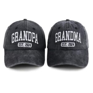 grandpa and grandma est 2024 hats for men women, new grandparents birthday gifts for baby announcement, first time grandpa grandma baseball cap black