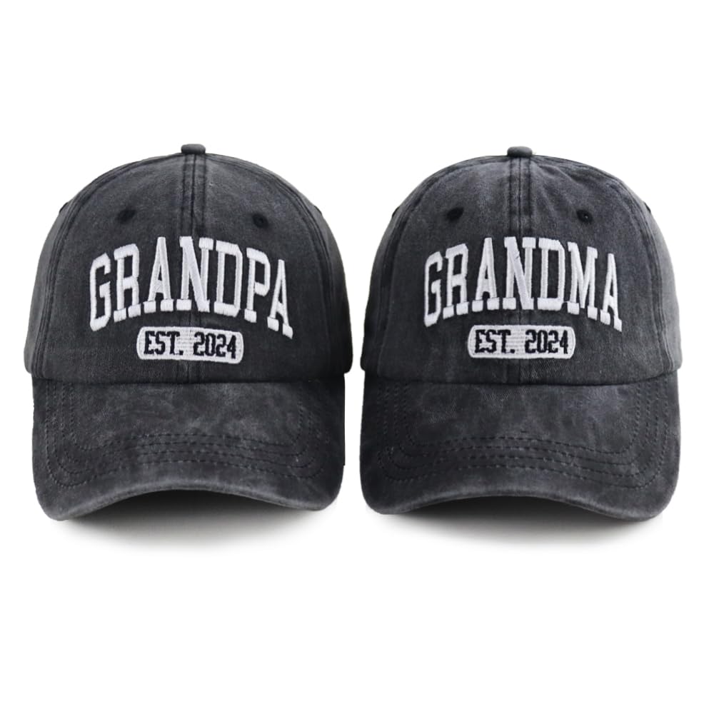 Grandpa and Grandma Est 2024 Hats for Men Women, New Grandparents Birthday Gifts for Baby Announcement, First Time Grandpa Grandma Baseball Cap Black