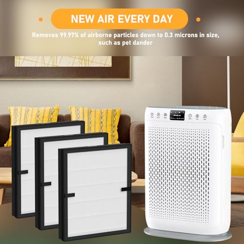 Allisfresh E-200 True HEPA Filter Replacement Compatible with Lunino E-200 Air Cleaner Purifier, 3-in-1 Filtration System with Activated Carbon Filter, 3 Pack White