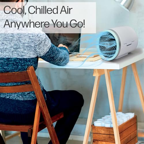 Arctic Air Ice Jet Personal Air Cooler, 3-Speed Room Cooler with Reusable Ice Packs, Portable Cooler with Multi-Directional Vent & 7 LED Lights, Whisper-Quiet Air Cooler for Room