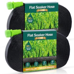 soaker hose - flat soaker hose 100 ft for garden beds, garden soaker hoses with heavy duty, double layer sprinkler soaker hoses