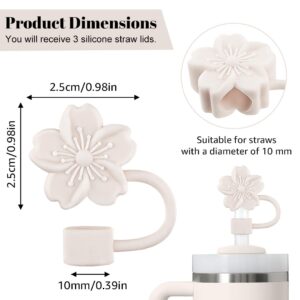 Oiurydntw Straw Cover Cap for Stanley Cup, 3Pcs Cute Flower Straw Toppers Accessories Compatible with Stanley Cup 30&40 Oz Tumbler, Silicone Straw Tips Lids for Home and Party Decor, Beige