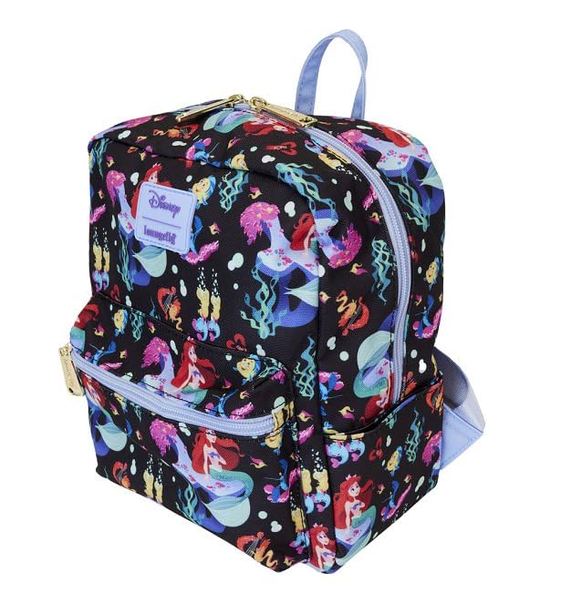 Loungefly Disney The Little Mermaid 35th Anniversary Life is the Bubbles All-Over Print Nylon Square Mini Backpack