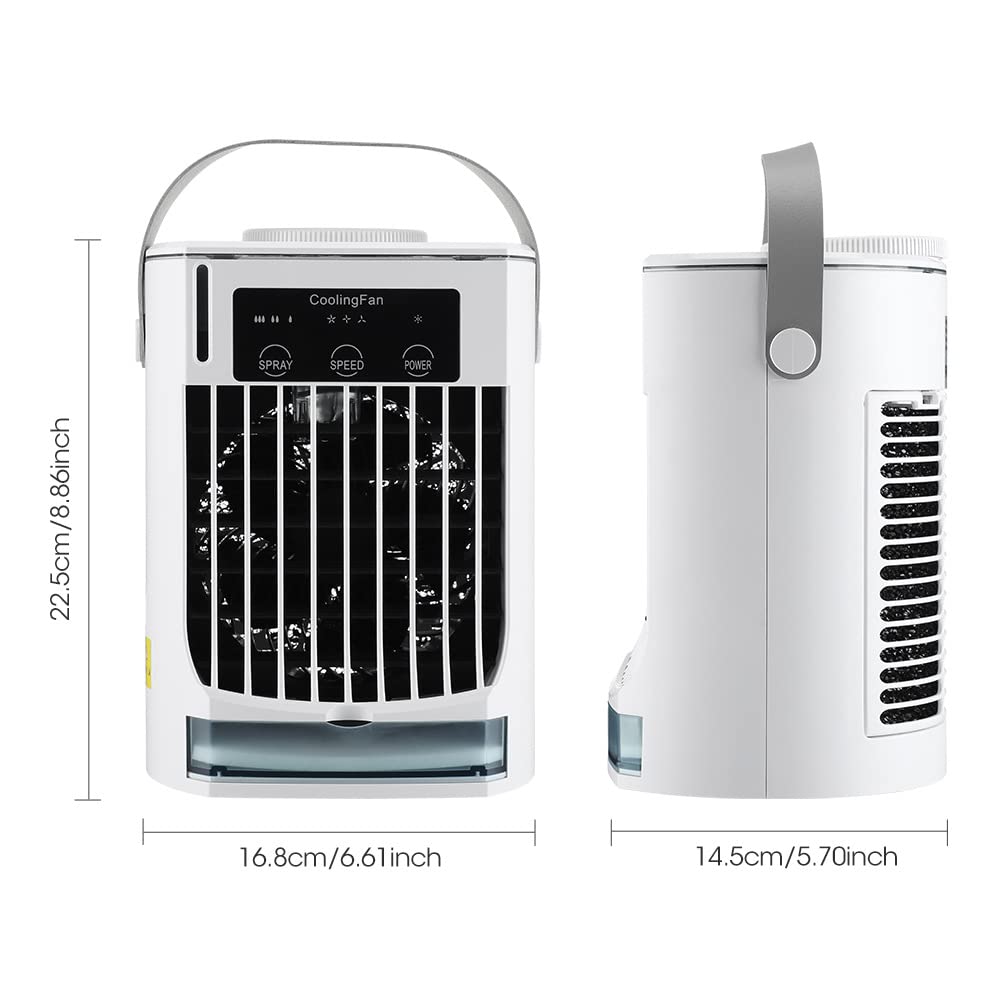 Portable Air Conditioner, 3 in 1 Personal Air Cooler Evaporative Air Cooling Fan with 3 Wind Speeds, Large Water Tank, Ultra Quiet Mini Air Cooler for Bedroom Home Office