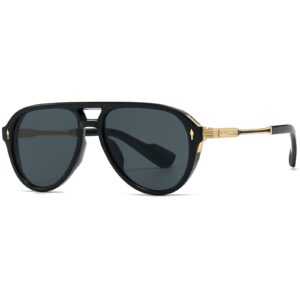 aieyezo retro aviator sunglasses for men women classic military pilot sun glasses 70s vintage shades (black/gold)