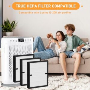 Allisfresh E-200 True HEPA Filter Replacement Compatible with Lunino E-200 Air Cleaner Purifier, 3-in-1 Filtration System with Activated Carbon Filter, 3 Pack White