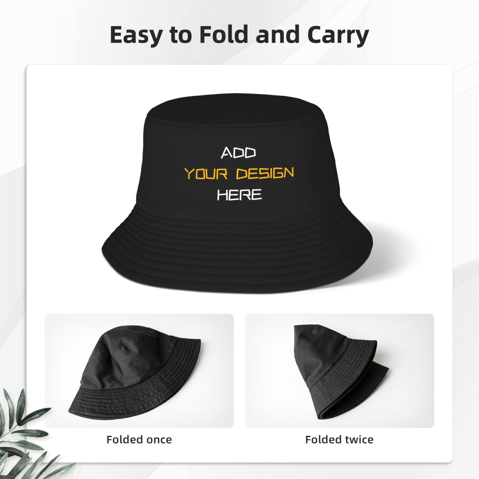 Generic Custom Bucket Hat for Men Women Design Your Own Personalized Logo Text Photo Packable Fishing Hat Black