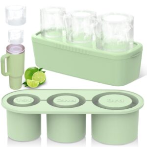 ice mold for stanley cup，ice cube tray for 30oz-40oz tumbler，3 pcs silicone cylinder tumbler ice mold with lid for freezer,ice drink, whiskey, juice, coffee, easy fill and release ice maker green