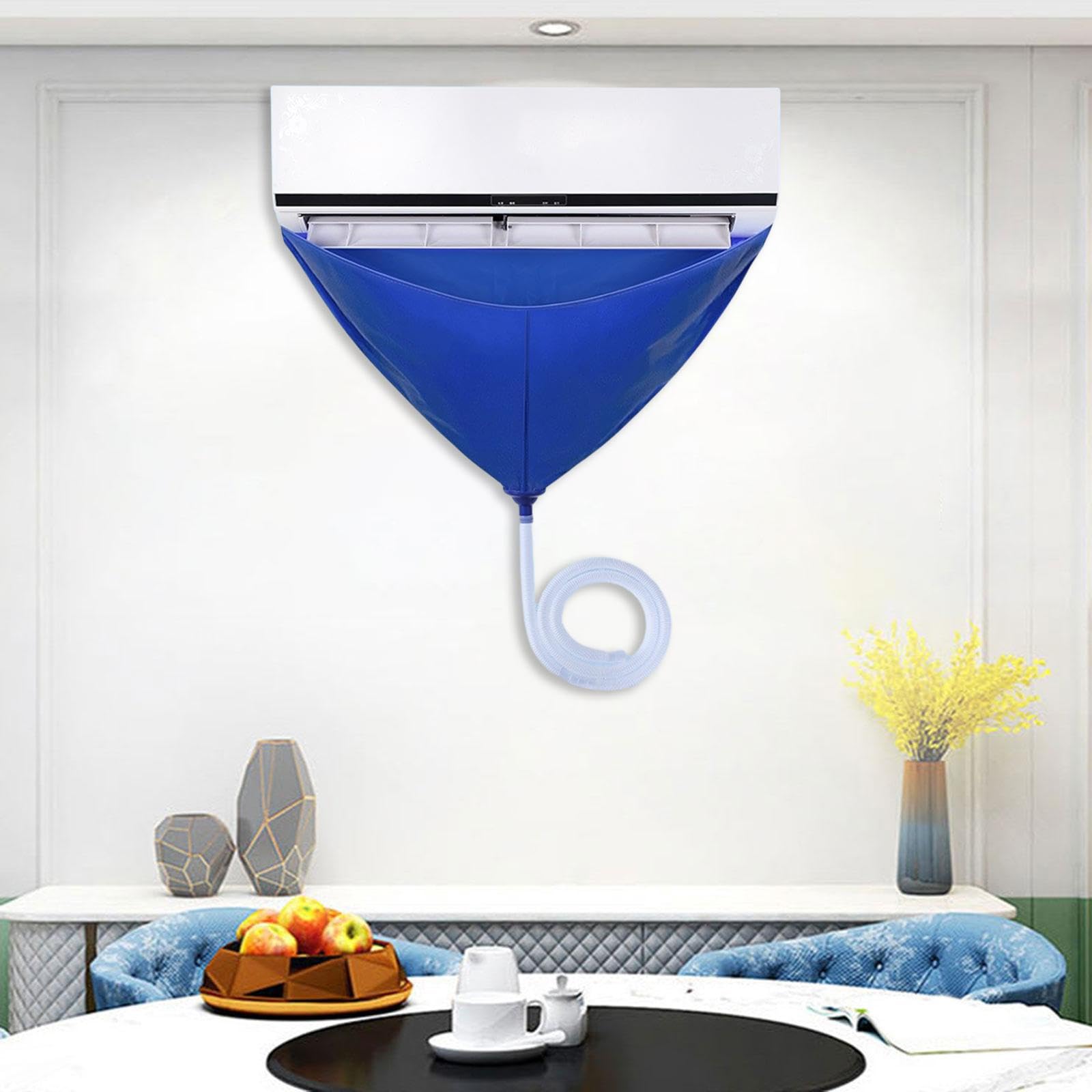 Air Conditioner Washing Bag, Waterproof Split Air Conditioner Cleaning Cover for Wall Mounted Mini Split AIR CONDITIONER Units, Cleaning tool for Home Office, Style A Blue with hose