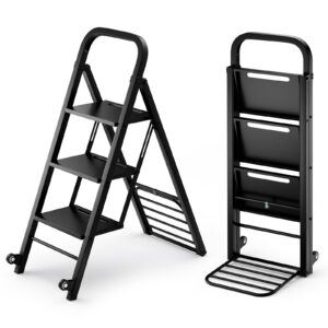 toolsempire 2 in 1 hand truck, folding hand truck dolly with 2 wheels & 3 step ladder, heavy duty dolly cart step stool for warehouse, garage, home