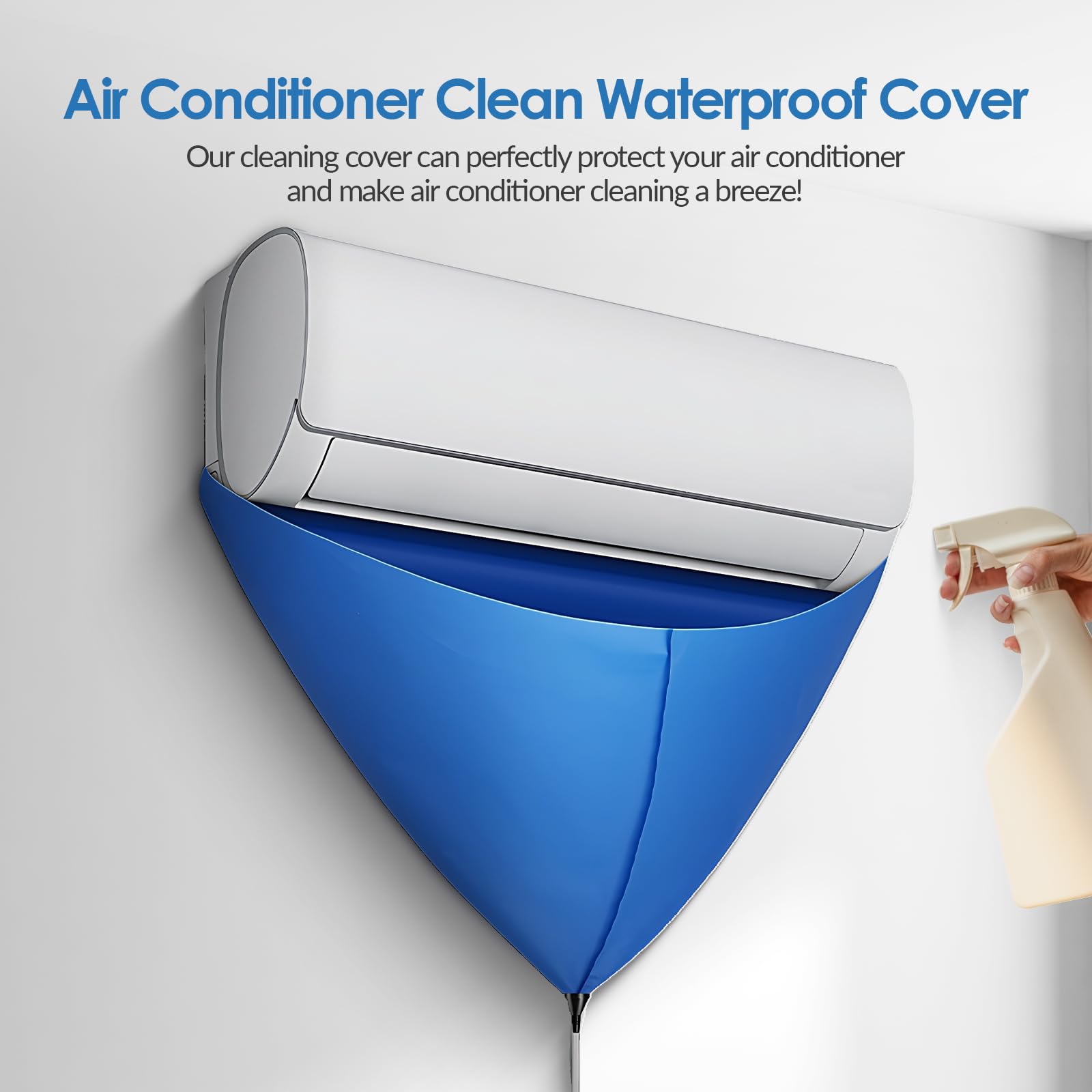 Air Conditioner Washing Bag, Waterproof Split Air Conditioner Cleaning Cover for Wall Mounted Mini Split AIR CONDITIONER Units, Cleaning tool for Home Office, Style A Blue with hose