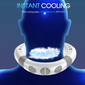 FAMOTANSIA Neck Fan with Cooling Plate｜Neck Air Conditioner｜4400mAh Rechargeable Battery Operated｜Cooling Neck Fan for Women and Men(White)