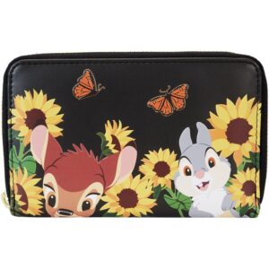 loungefly disney bambi sunflower friends zip around wallet, black