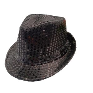 ankelesz sequin hat for man and women,western sequin fedora hat bling dance hats (black)