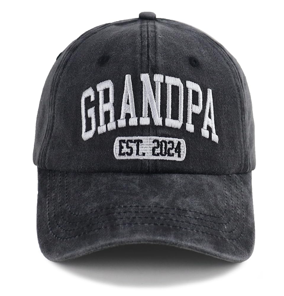 Grandpa and Grandma Est 2024 Hats for Men Women, New Grandparents Birthday Gifts for Baby Announcement, First Time Grandpa Grandma Baseball Cap Black