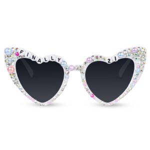 justotry 21st birthday sunglasses - white finally 21 glasses for women girl birthday outfit decorations gifts accessories