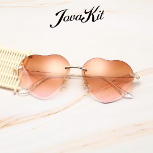 JOVAKIT Heart Shaped Sunglasses for Women Trendy Fashion Metal Rimless Frame Sun Glasses UV400 Protection (Gold/Gradient Pink)