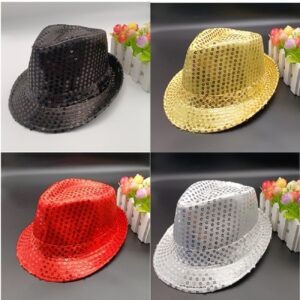 Ankelesz Sequin Hat for Man and Women,Western Sequin Fedora Hat Bling Dance Hats (Black)