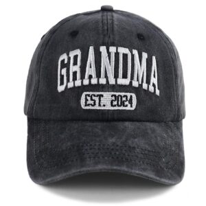 Grandpa and Grandma Est 2024 Hats for Men Women, New Grandparents Birthday Gifts for Baby Announcement, First Time Grandpa Grandma Baseball Cap Black